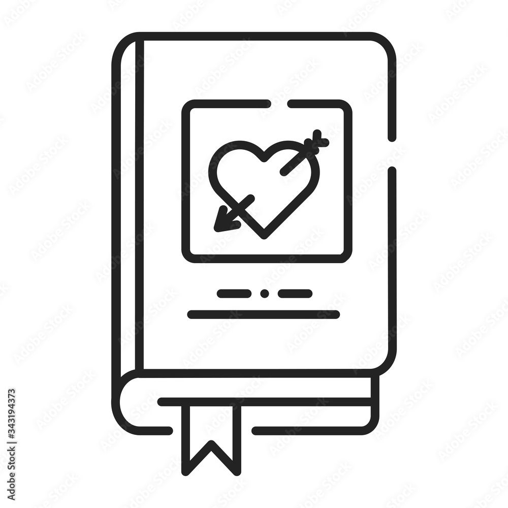 Romance book black line icon. The most popular genre in literature ...