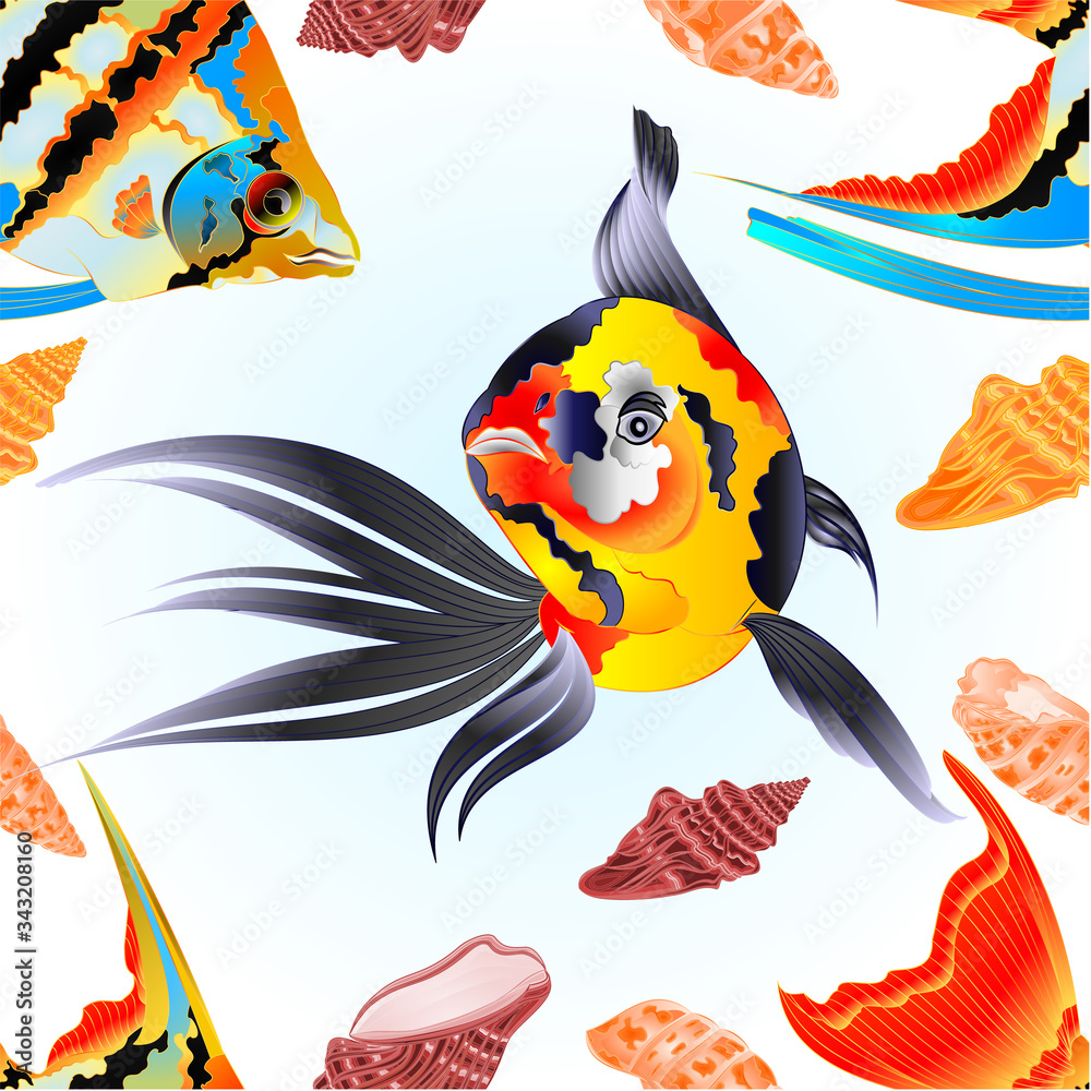 Seamless texture freshwater Koi fish Japanese carp and Pterophyllum ...