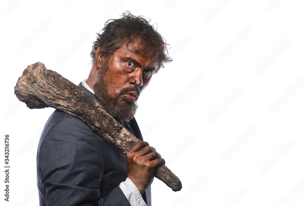 Caveman,ancient man businessman in suit Stock Photo | Adobe Stock