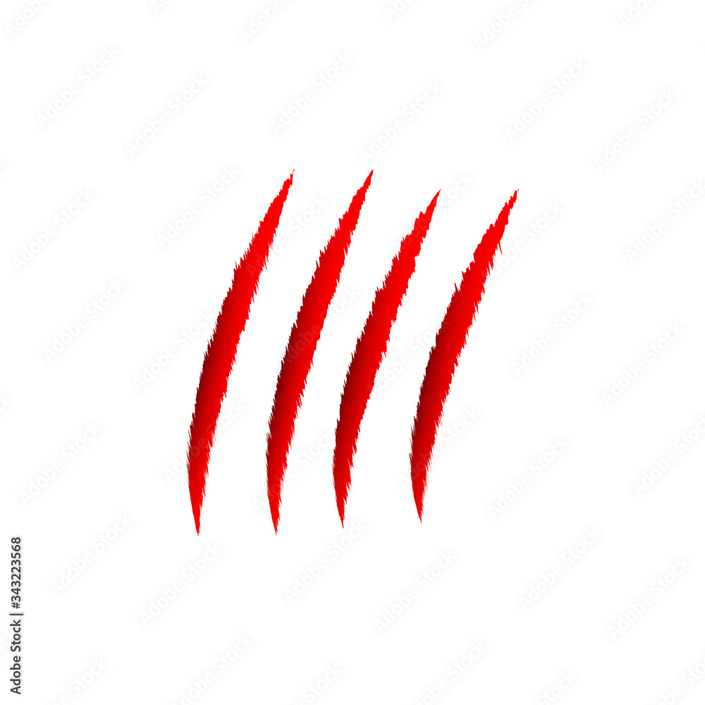 Claw scar scratch with blood icon vector. Animal predator foot sign ...