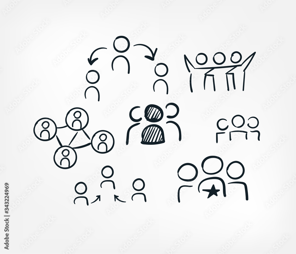 team work line art doodle vector symbol sign concept set Stock Vector ...