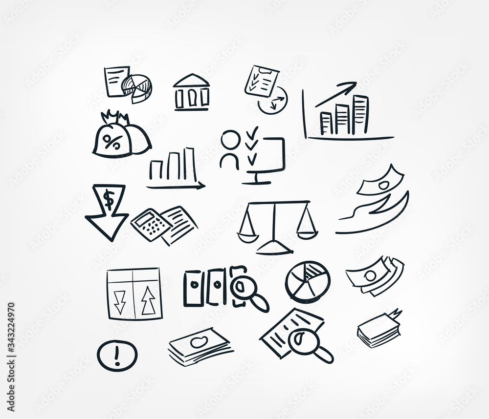 accounting money line art doodle vector symbol sign concept set Stock ...