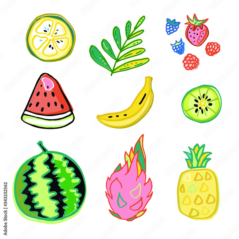 Tropical fruits and berry clipart set. Isolated on white background ...
