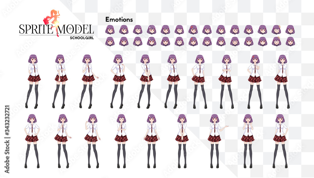 Set of emotions. Sprite full length character for game visual novel ...