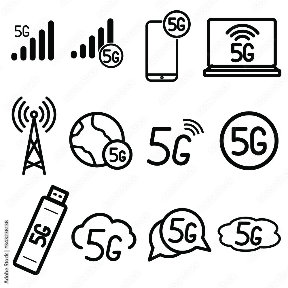 Vetor de 5g communication technology icon set pack. 5g internet ...