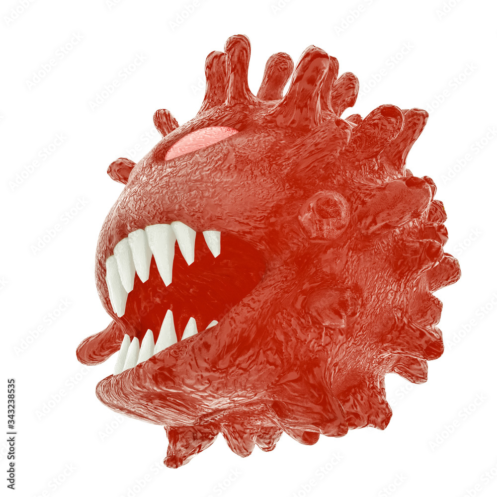 stylized virus model with eyes and mouth on a white background ...