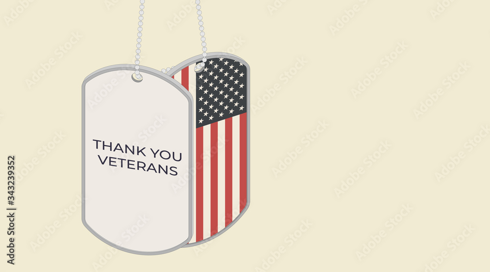 Thank you veterans. USA symbol. Two military dog tag tokens of American ...