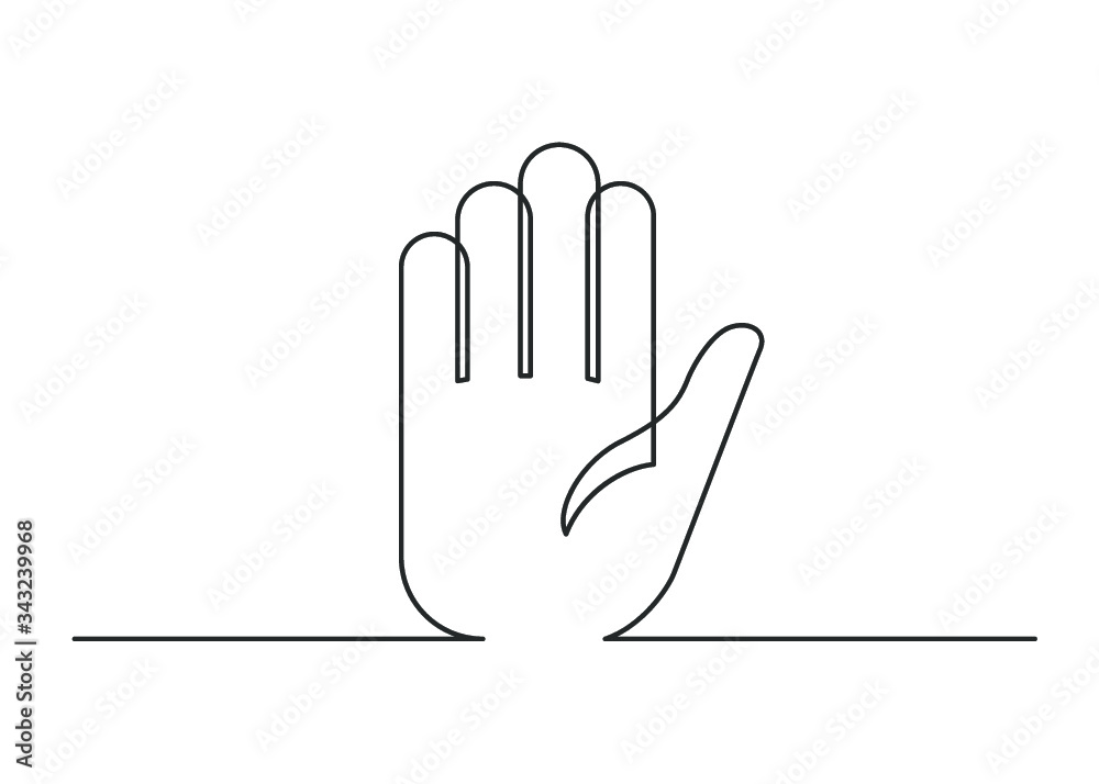 Continuous line drawing of stop hand gesture. Vector illustration on ...