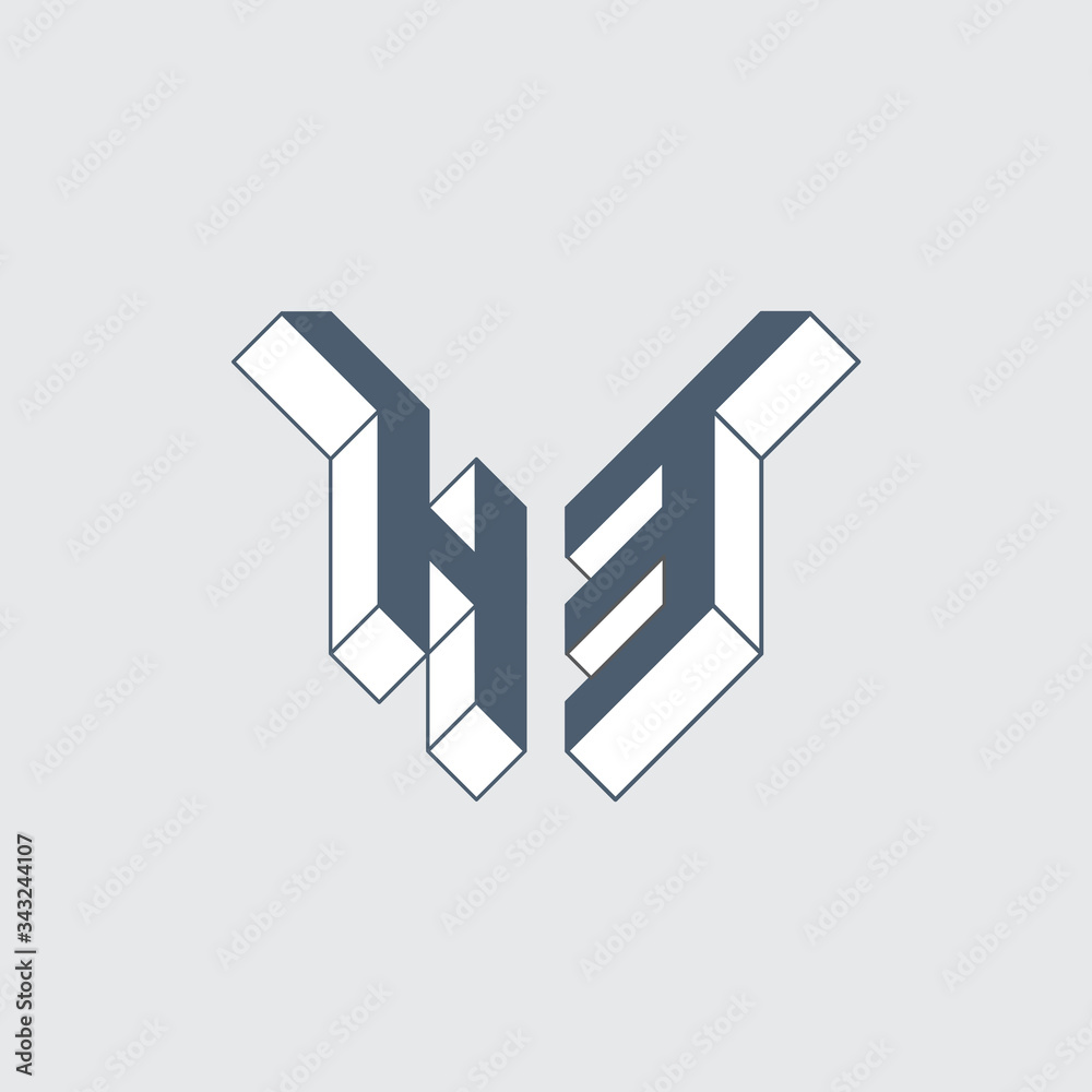H and 3 - Monogram or logotype. H3 logo. Isometric 3d font for design ...