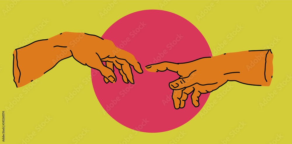 The Creation of Adam. Vector hand drawn illustration from a section of ...