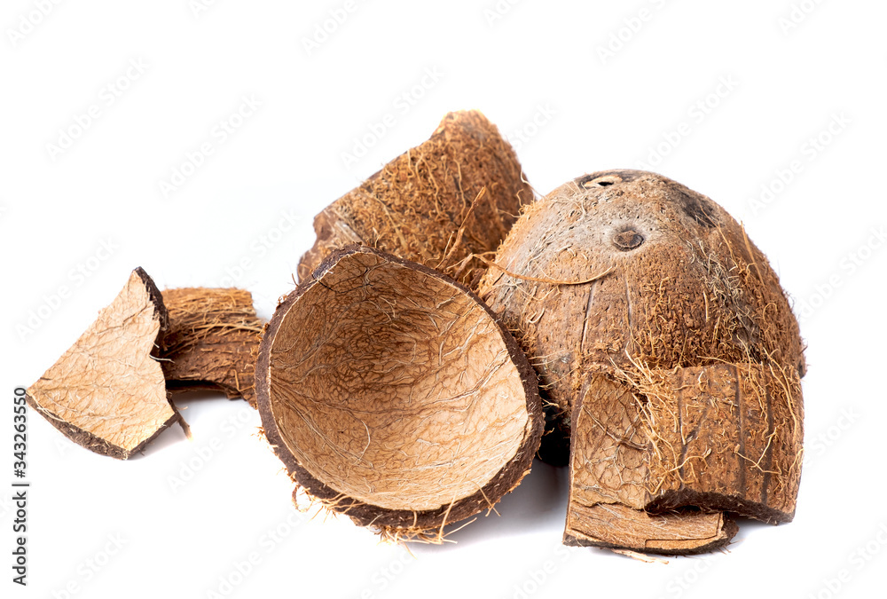broken coconut shell isolated on white background. coconut on white ...