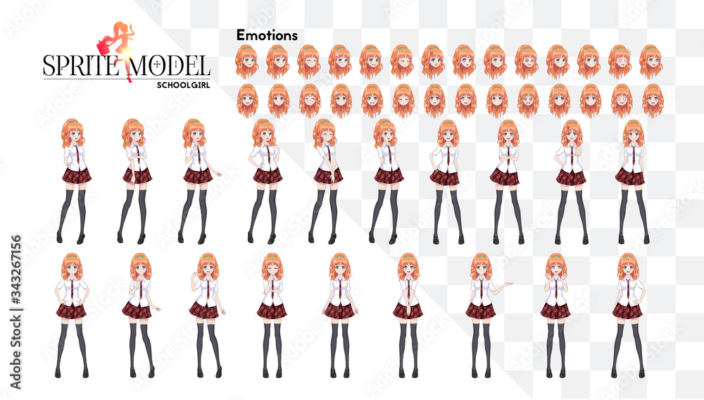 Set of emotions. Sprite full length character for game visual novel ...