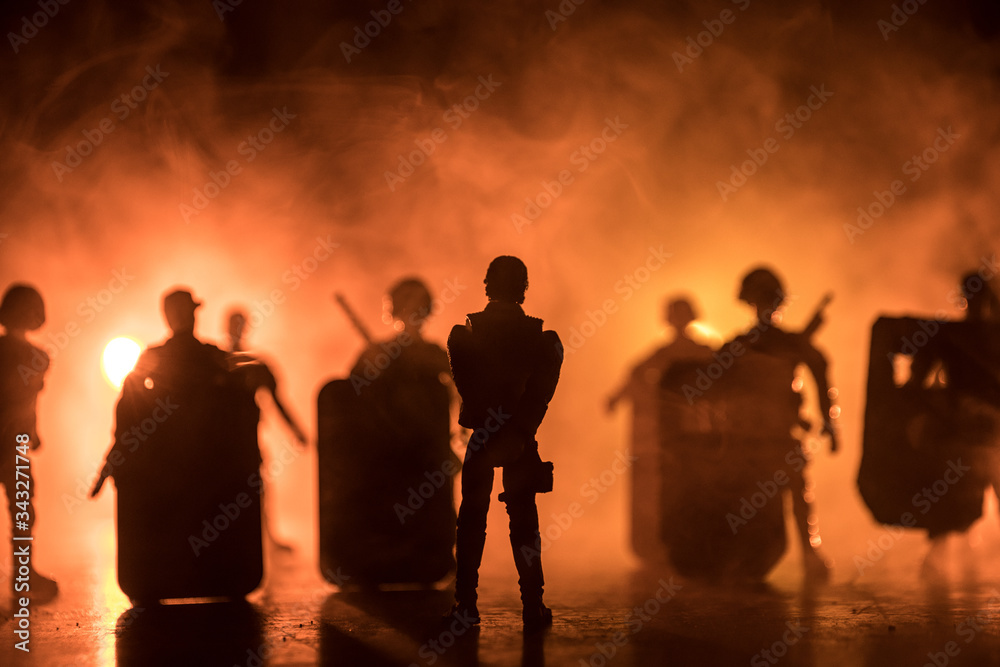 Police cars at night. Police car chasing a car at night with fog ...