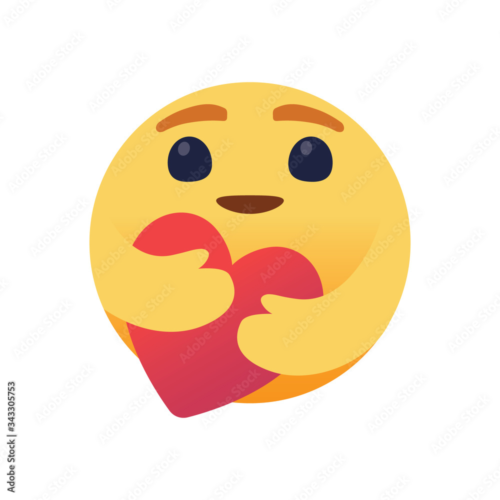 Vektorová grafika „Care emoji with large big eyes hugging a heart with ...
