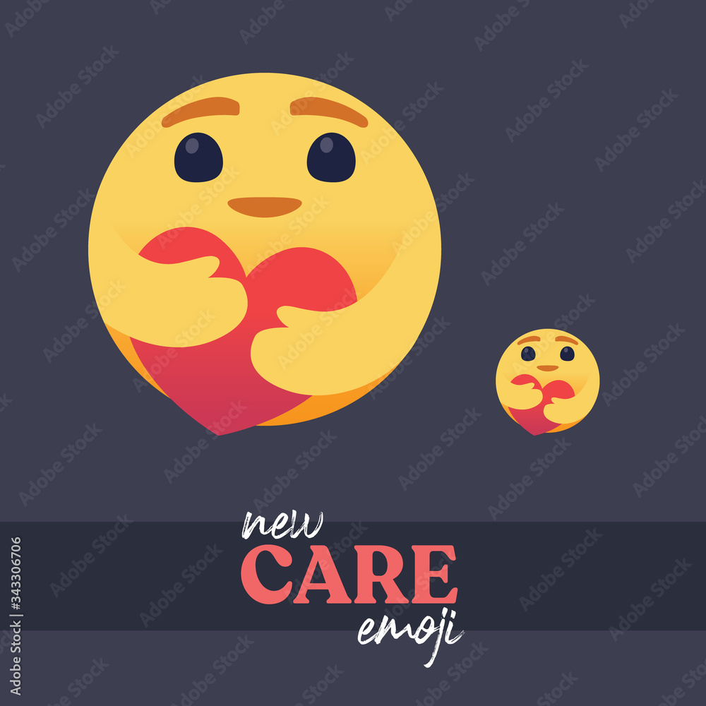 Care emoji with large big eyes hugging a heart with both hands. Symbol ...
