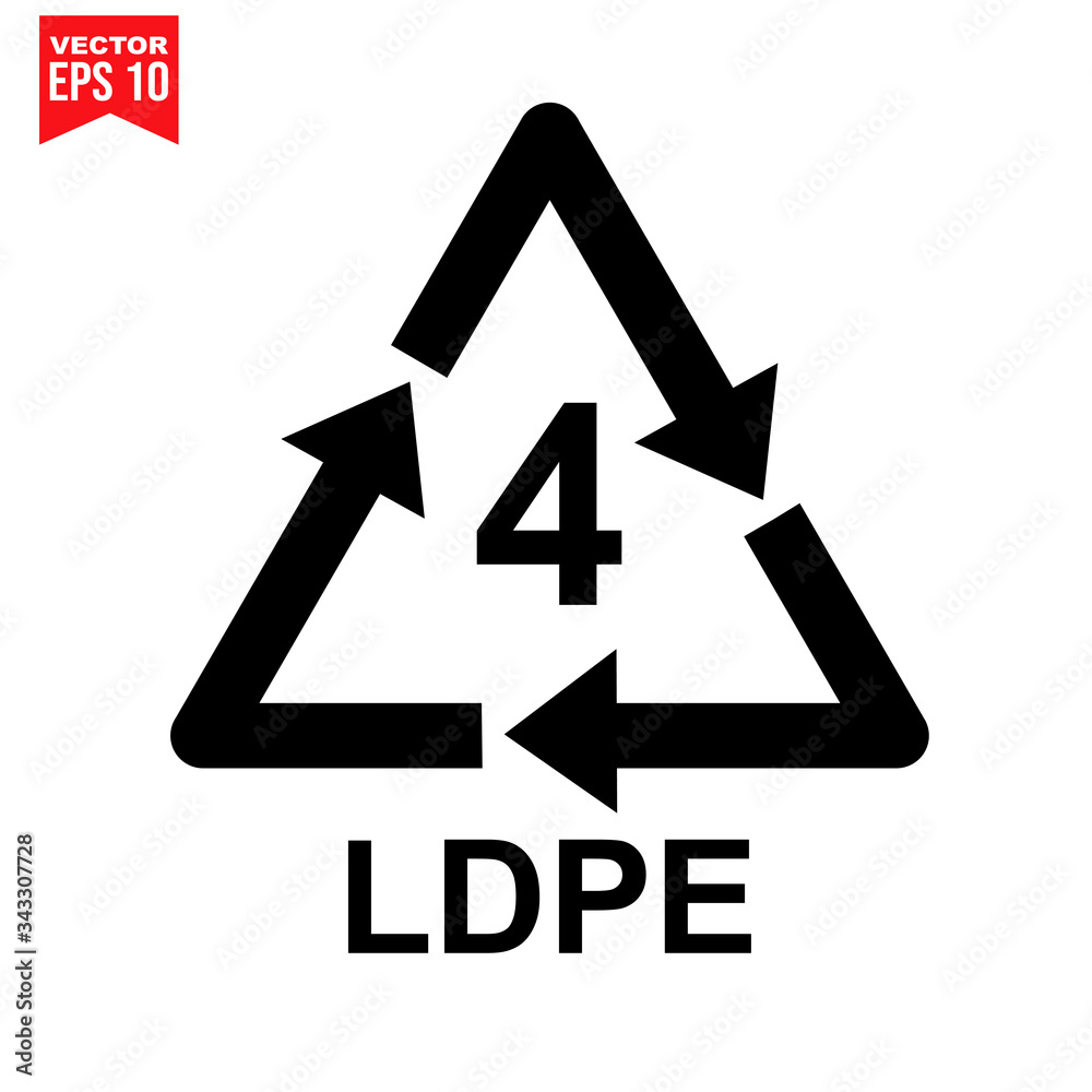 Plastic recycling symbol LDPE 4, Wrapping Plastic, Label. Packing Sign ...