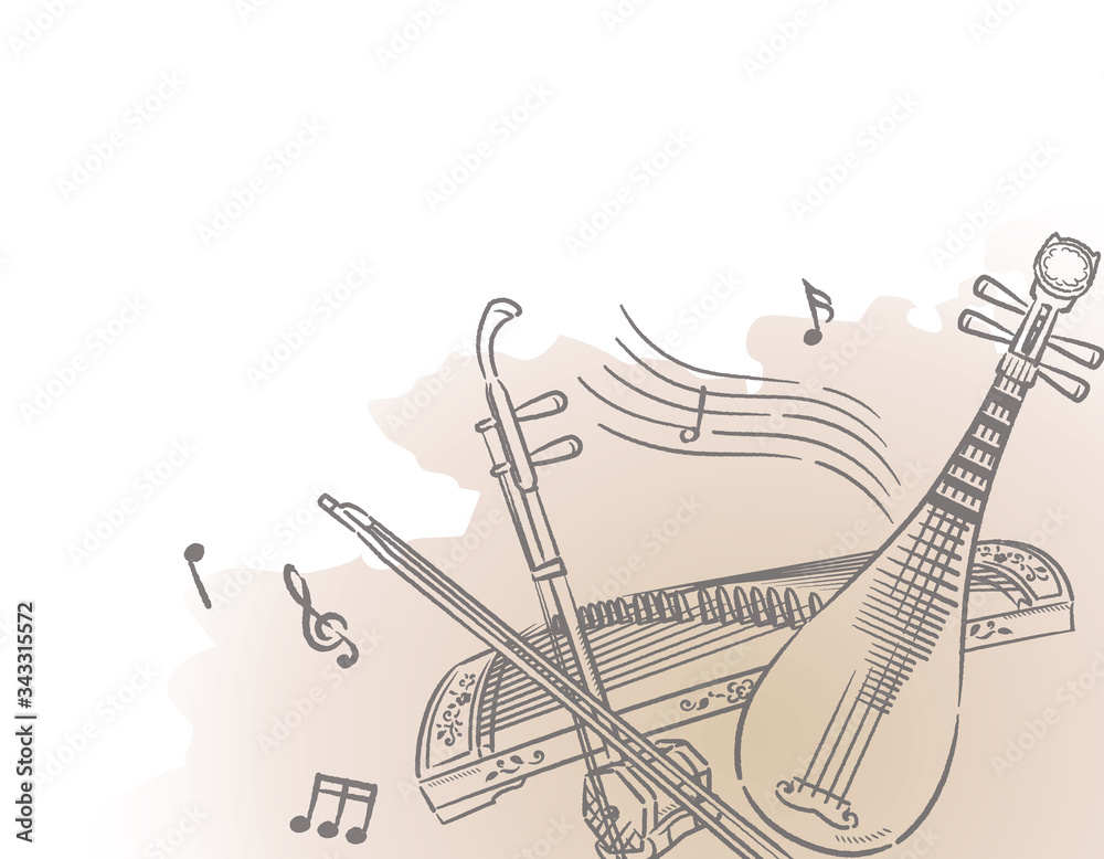 Music themed background with chinese musical instruments. Stock Vector ...