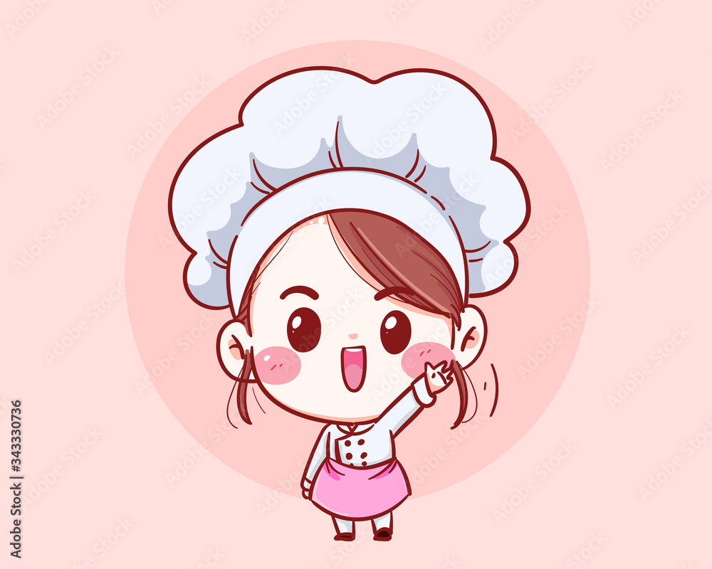 Cute chef girl Smiling cartoon Vector art illustration Stock Vector ...