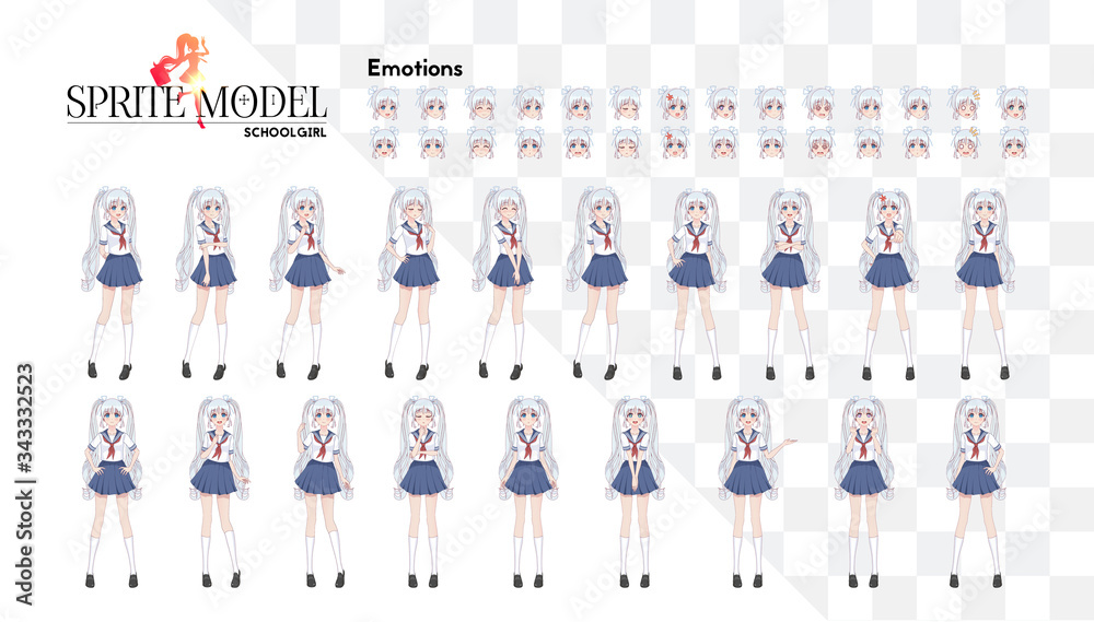 Set of emotions.Sprite full length character for game visual novel ...
