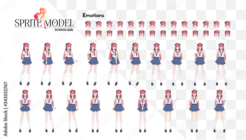 Set of emotions.Sprite full length character for game visual novel ...