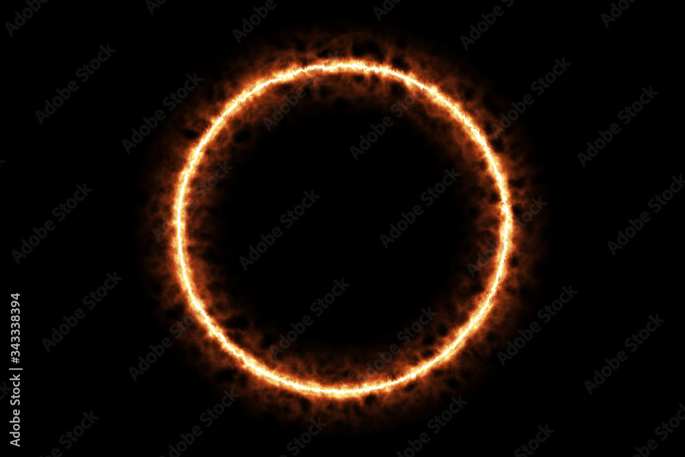Fire burning forming circle sign symbol isolated on black background ...