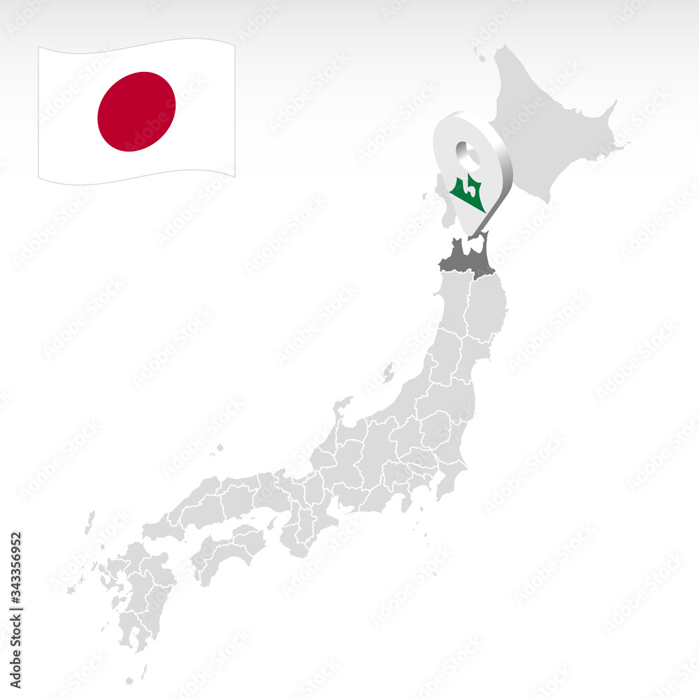 Location of Prefecture Aomori on map Japan. 3d Aomori location mark ...