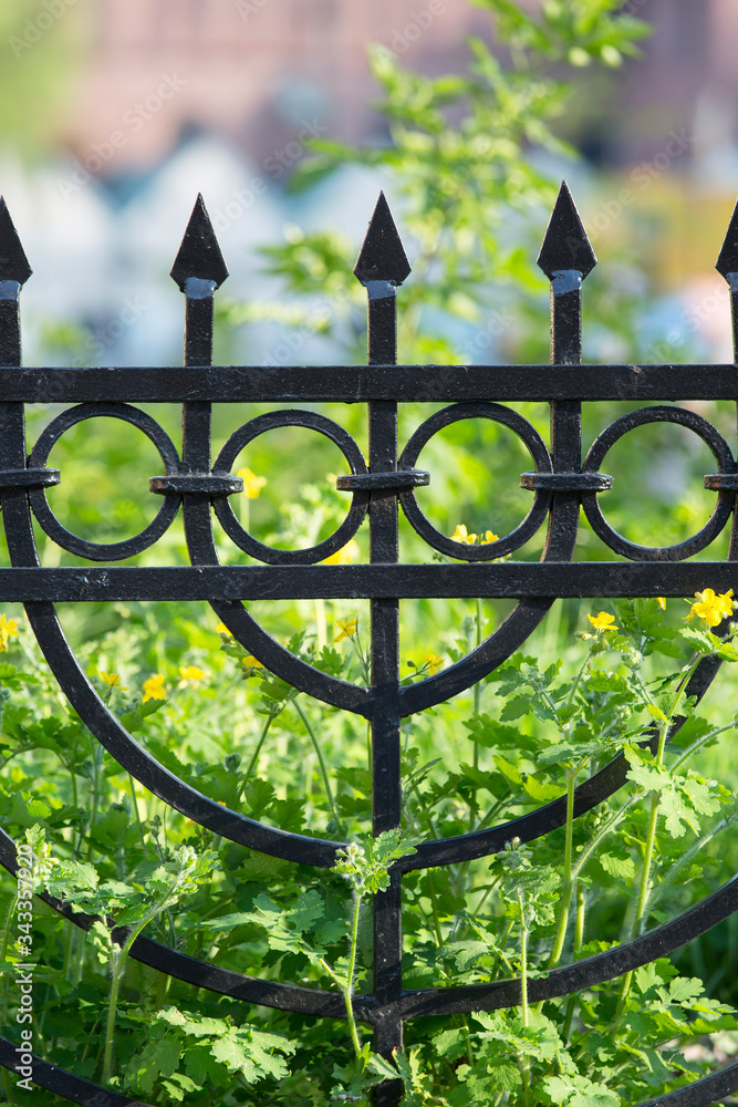 Metal fence of the green square in Jewish district Kazimierz on Szeroka ...