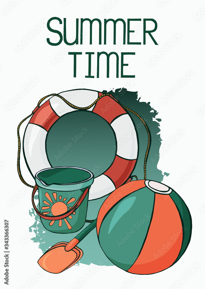 Cartoon summer beach poster. Vector illustration Stock Vector | Adobe Stock