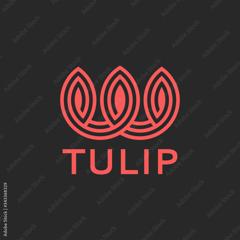 Tulip logo abstract flower monogram style, coral weaving lines art ...