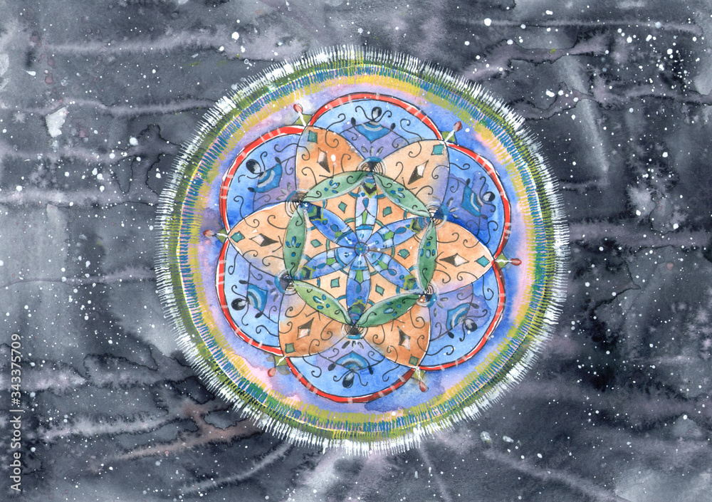 Hand drawn watercolor mandala illustration Stock Illustration | Adobe Stock