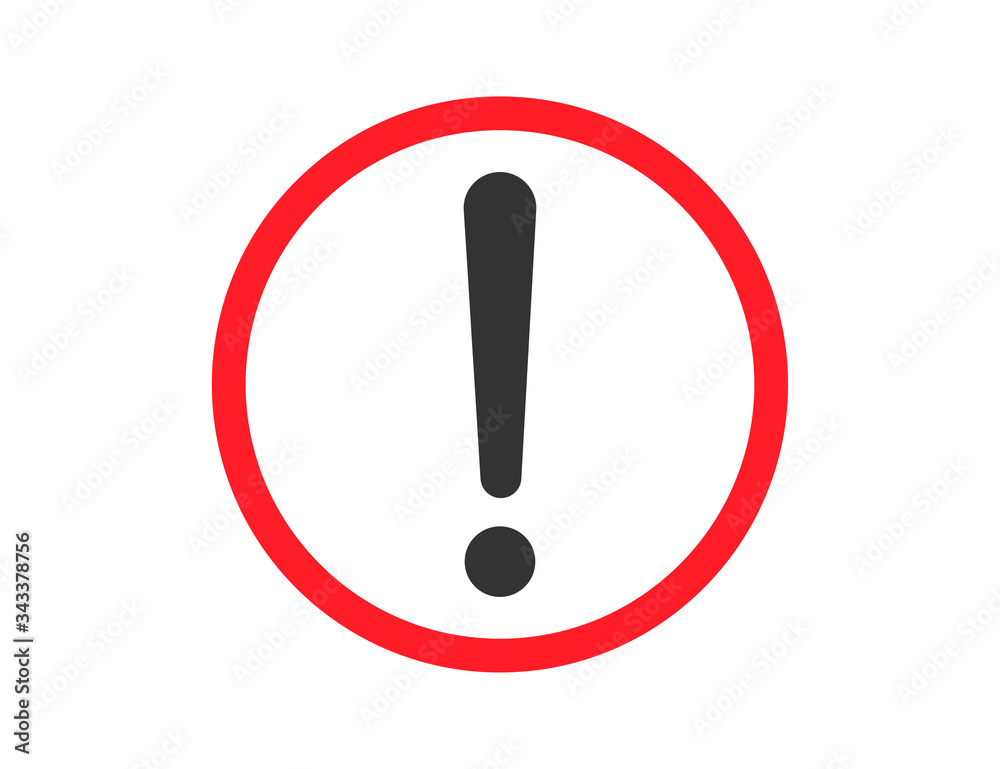 Round warning sign in red flat design. Error alert with white ...