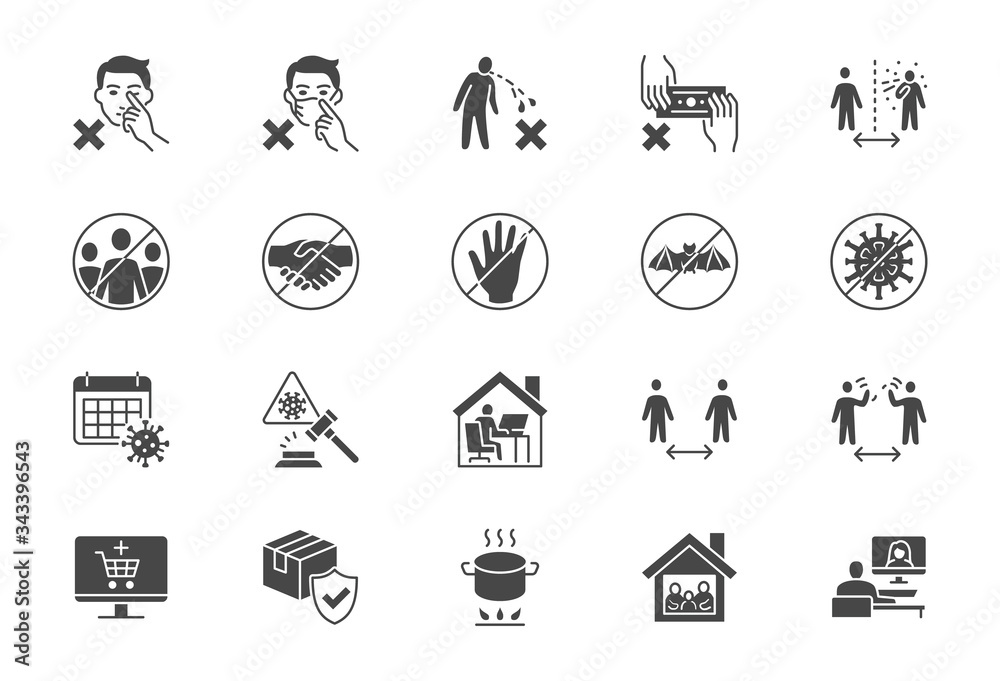Coronavirus prevention flat icons. Vector illustration include icon ...