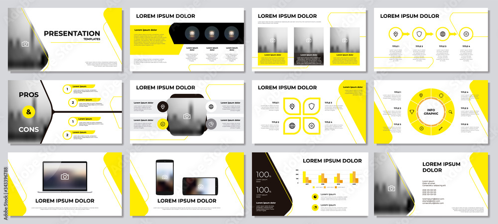 Presentation templates. yellow and black infographic element with white ...