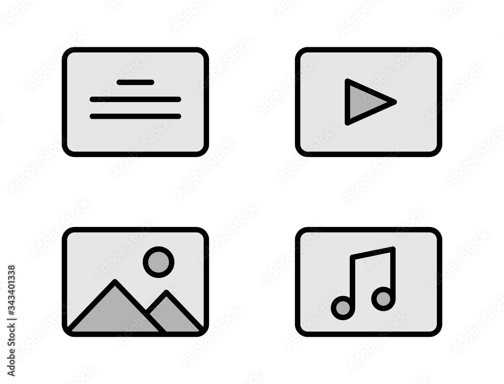 Media files outline filled icons for web, mobile and ui design. Text ...