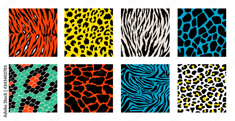 Animal skin background pattern vector set. Safari textile collection ...