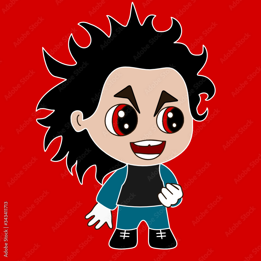 illustration with a boy showing his evil grin on his angry frowned face ...