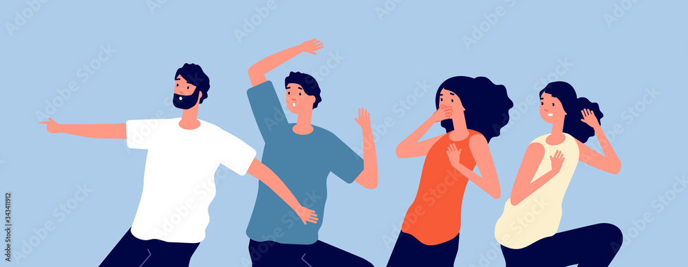 People in panic. Horror, nervous expression adults. Woman man afraid ...