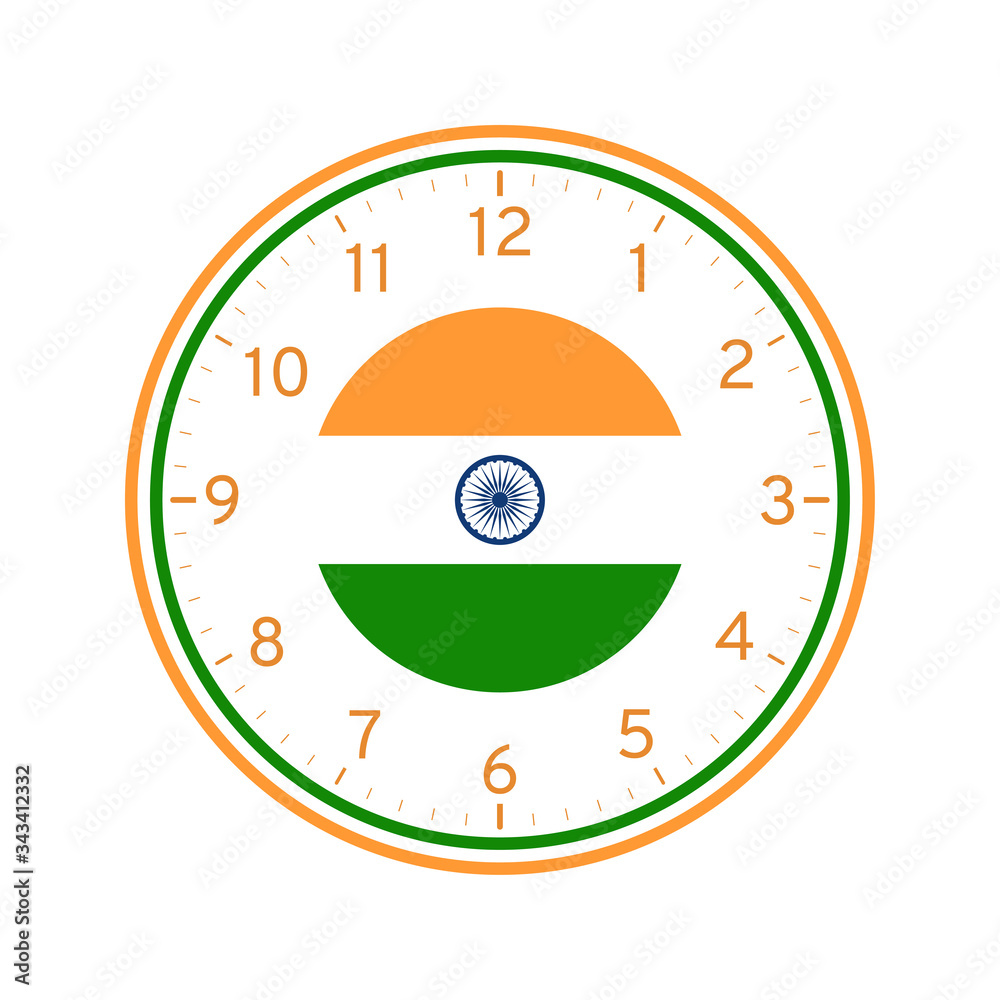 Flag of India concept, Printable clock face template isolated on white ...