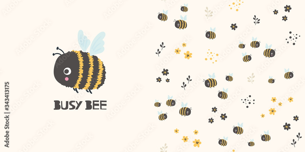 Busy bee. Cartoon seamless pattern and surface design Stock Vector ...