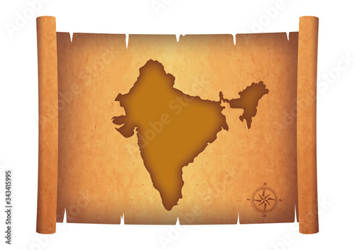 Illustration of India map drawn on old scroll ｜ Parchment image ...