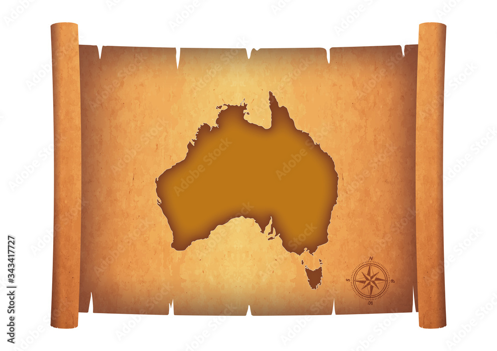 Illustration of an Australian map drawn on an old scroll ｜ Parchment ...