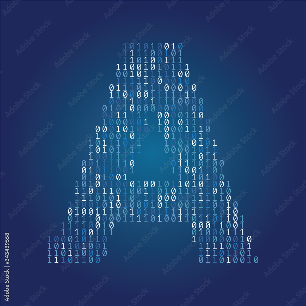 Letter A font made from binary code digits on a dark blue background ...