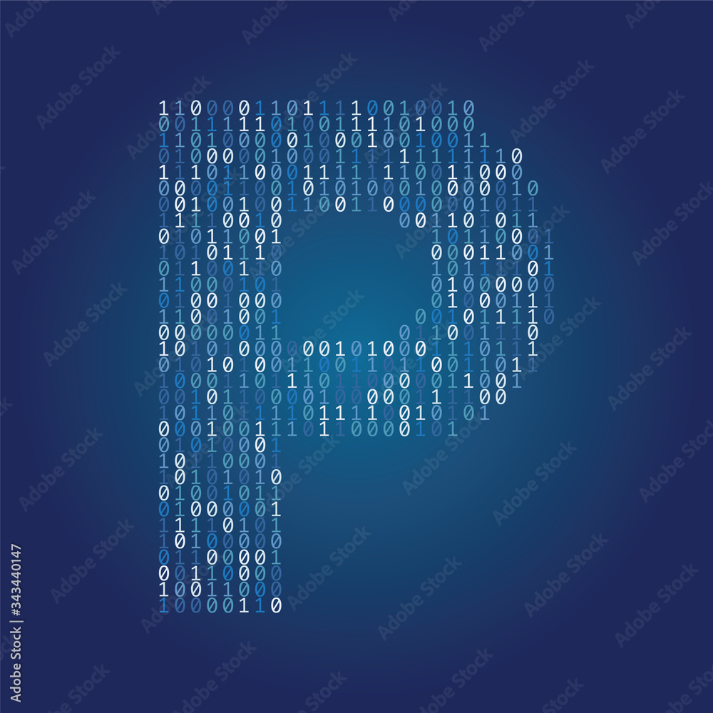 Letter P font made from binary code digits on a dark blue background ...