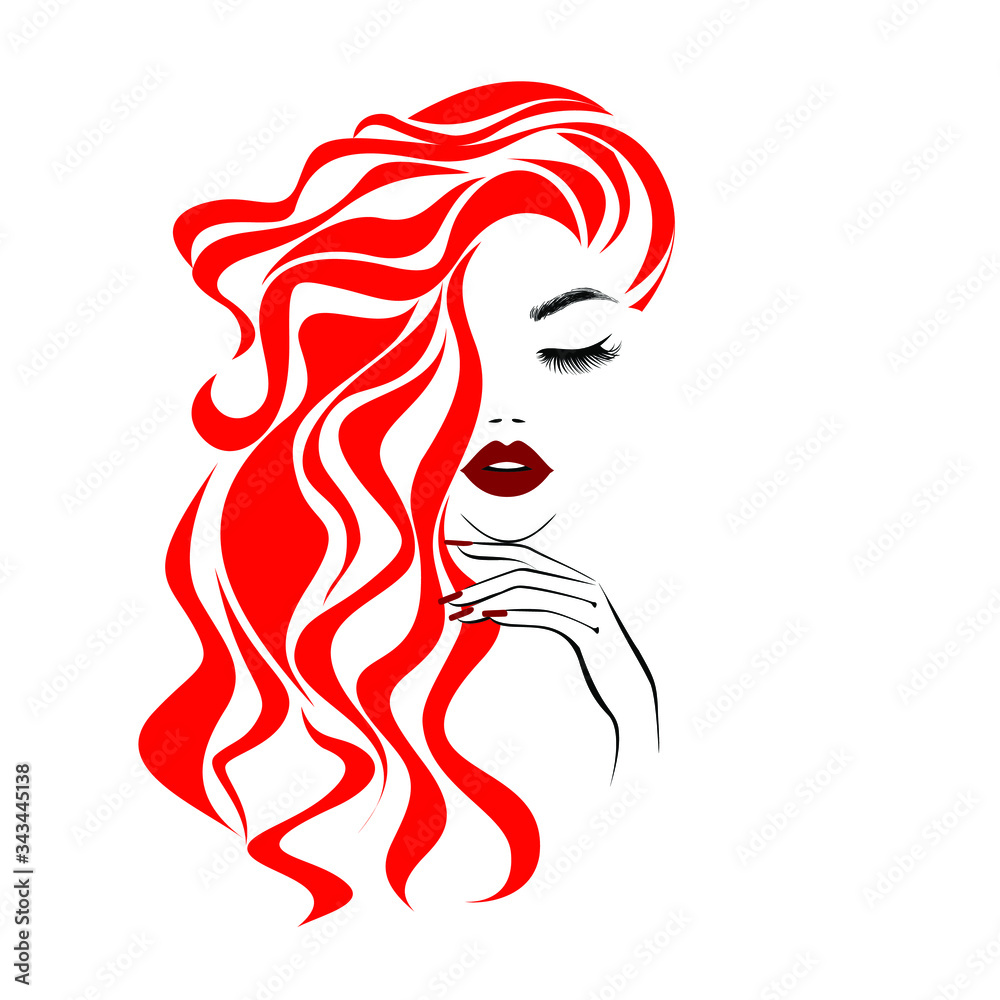 Beautiful Sexy Face Red Lips Hand With Red Manicure Nails Fashion