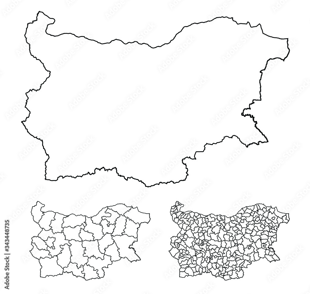 Bulgaria outline map vector with administrative borders, regions ...