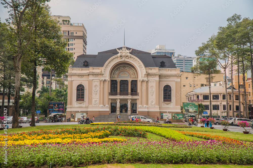 Large view of Saigon Opera House and metro station entrance in the ...