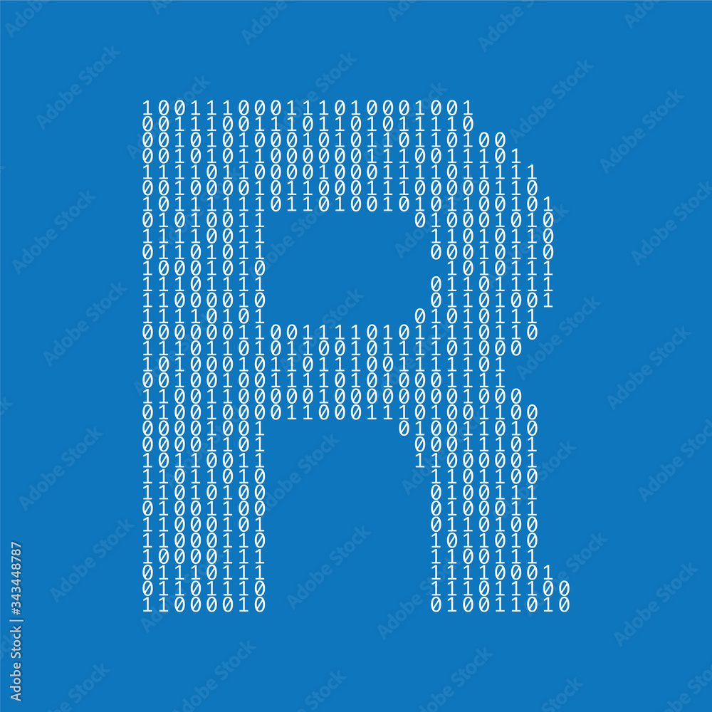 Letter R made from binary code digits. Technology background Stock ...
