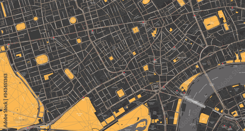 Poster Detailed map of Mayfair, Soho, Holborn – London UK – Wall Art ...