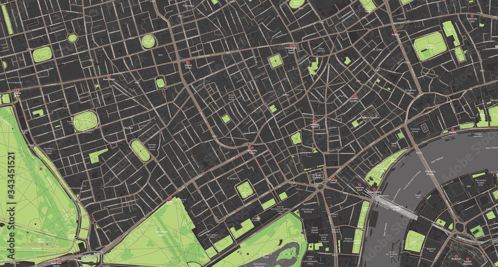 Detailed map of Mayfair, Soho, Holborn – London UK Stock Vector | Adobe ...