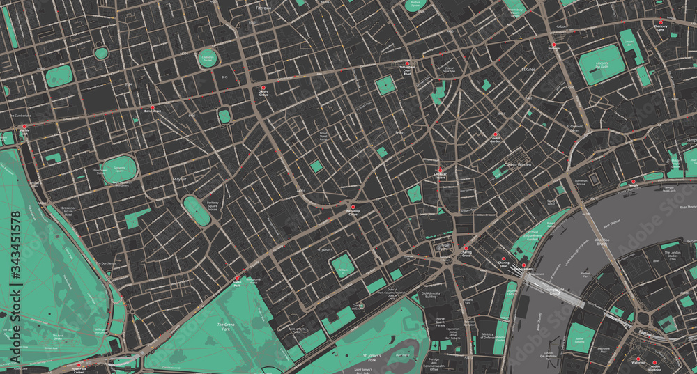 Detailed map of Mayfair, Soho, Holborn – London UK Stock Vector | Adobe ...